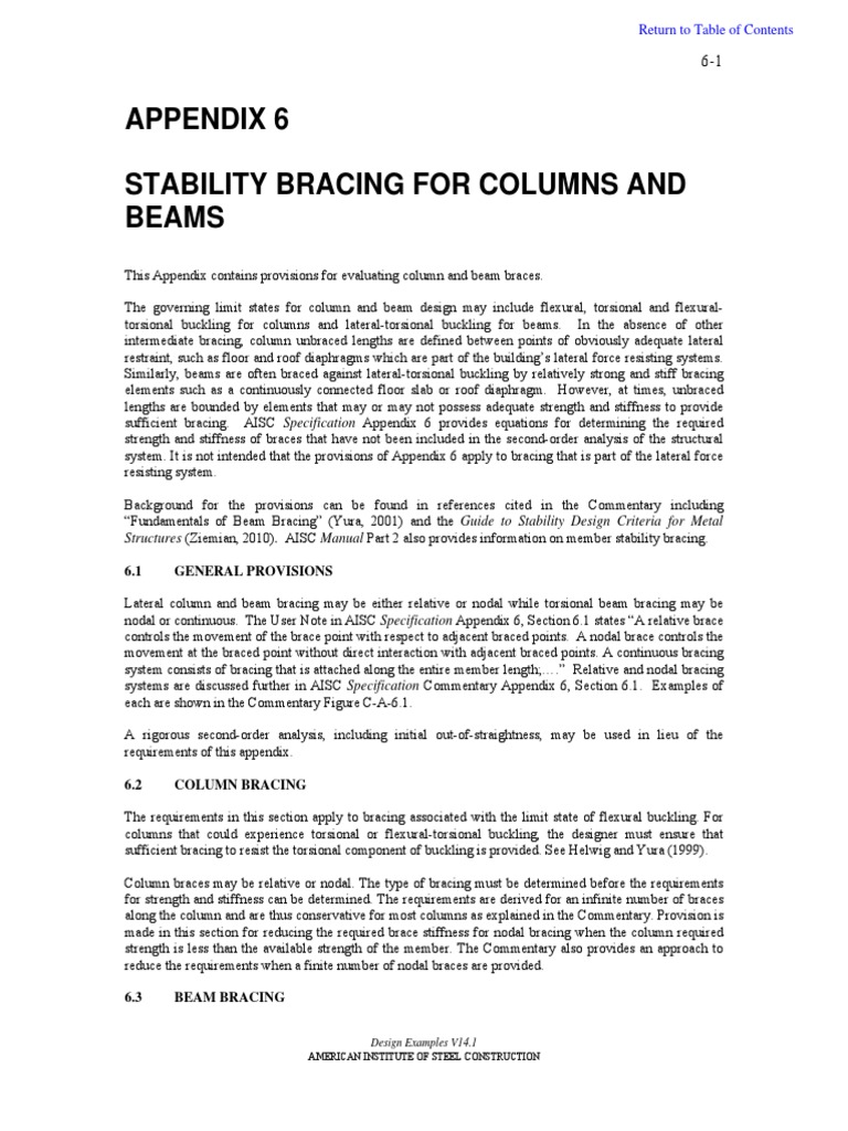 AISC SCM2013 - Appendix6 Stability Bracing For Columns and Beams | PDF | Buckling | Beam (Structure)