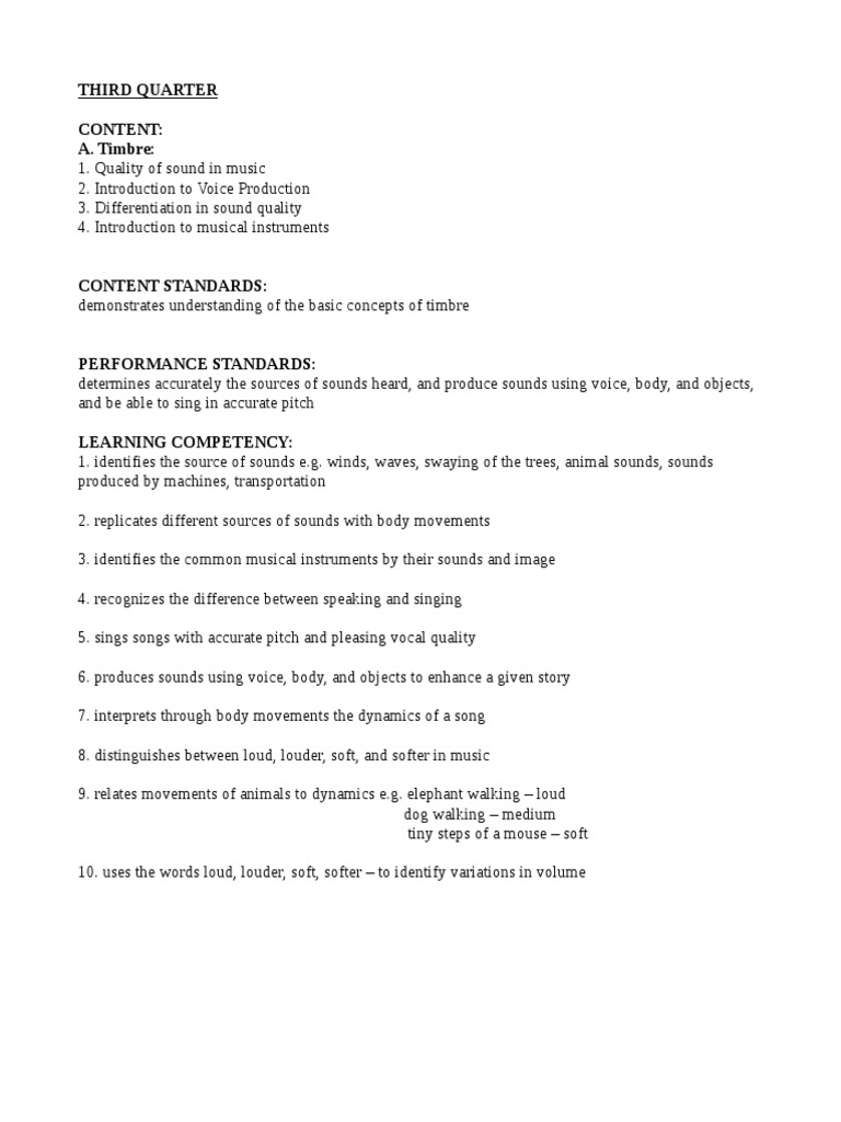 Grade 2 Music Q3 Module | PDF | Singing | Sound