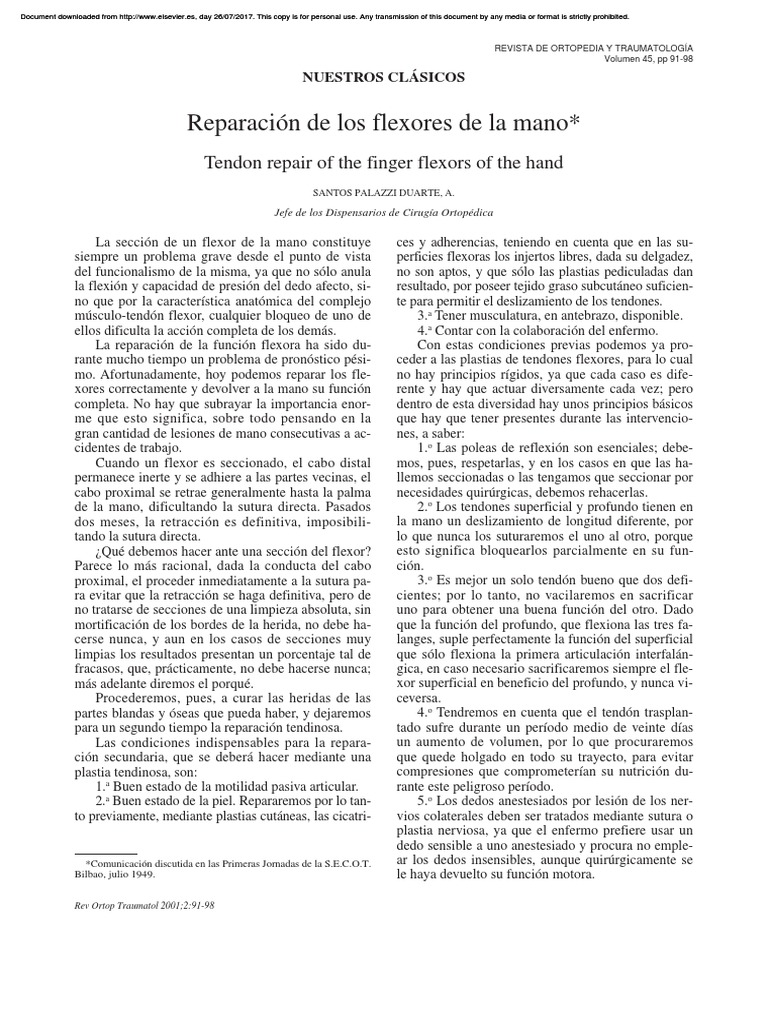 Reparacion de Los Flexores de La Mano | PDF | Mano | Sistema musculoesquelético