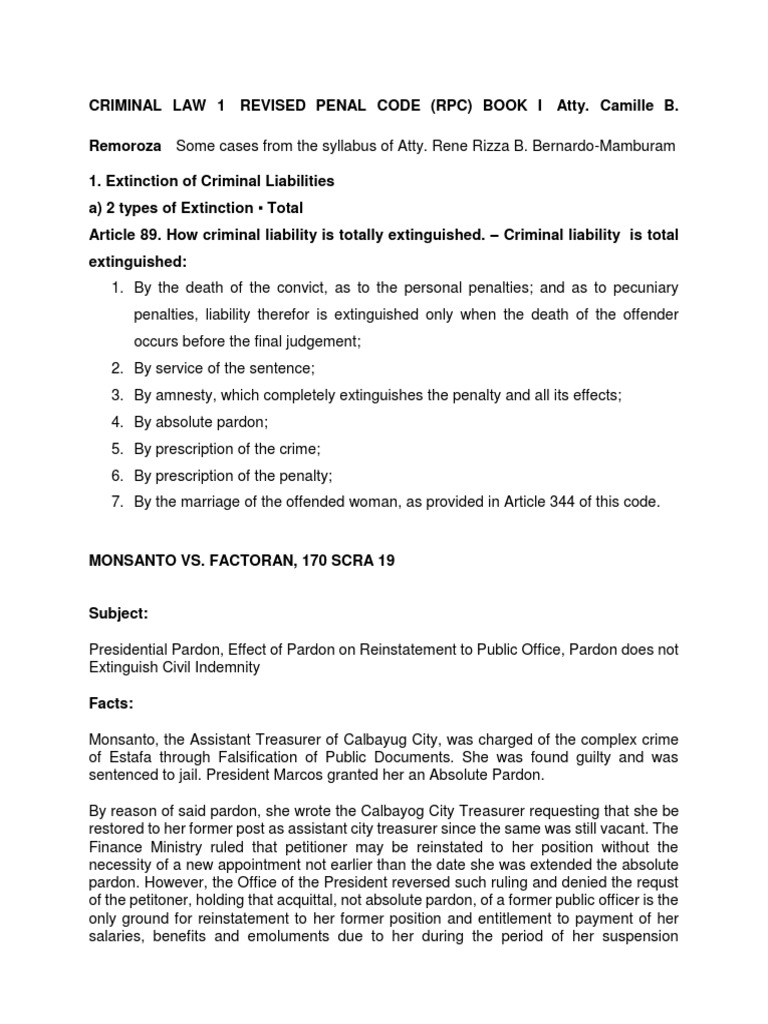 Extinction of Criminal Liability in RPC | PDF | Rape | Pardon