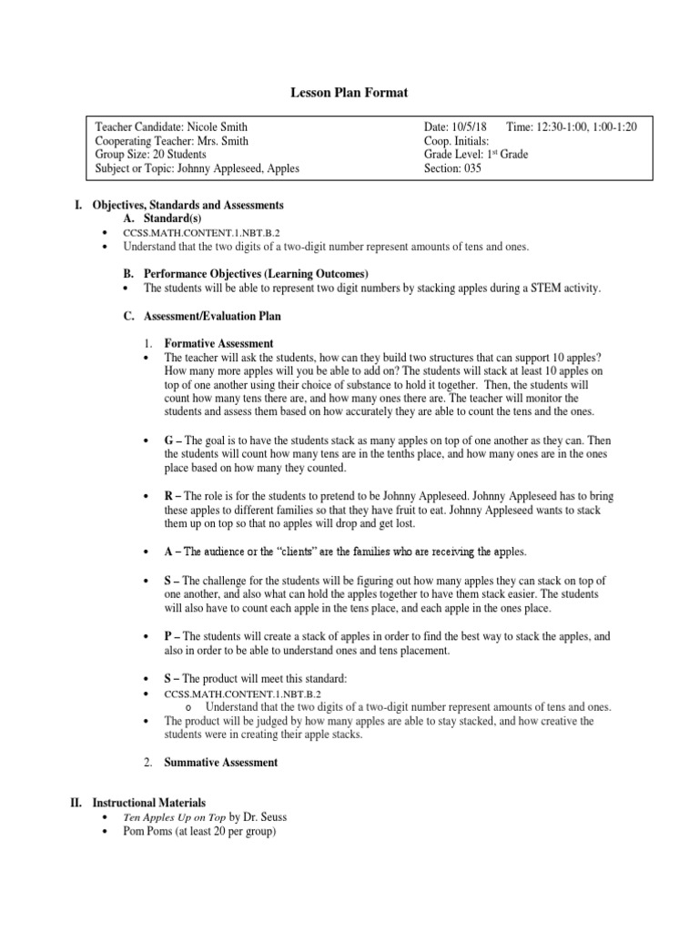 Lesson Plan Format: Ccss - Math.Content.1.Nbt.B.2 | PDF | Science ...