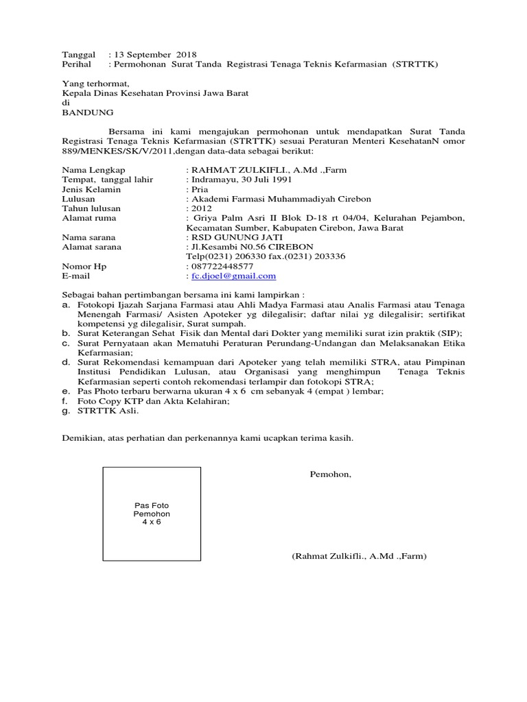 Surat Permohonan STRTTK | PDF