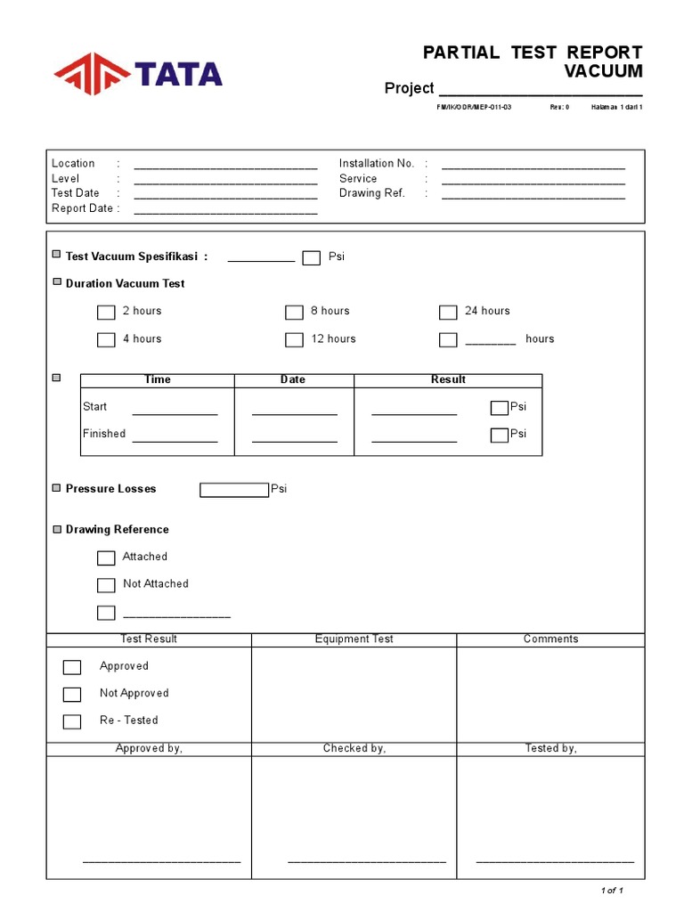 Partial Test Report Vacuum: Project | PDF