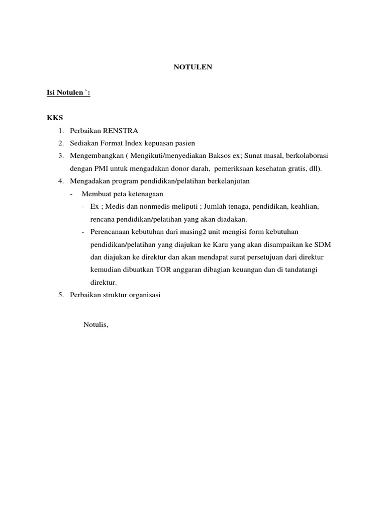 Isi Notulen Rapat KKS | PDF