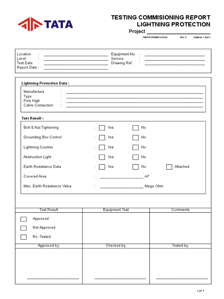 Testing Commisioning Report Lightning Protection: Project | PDF
