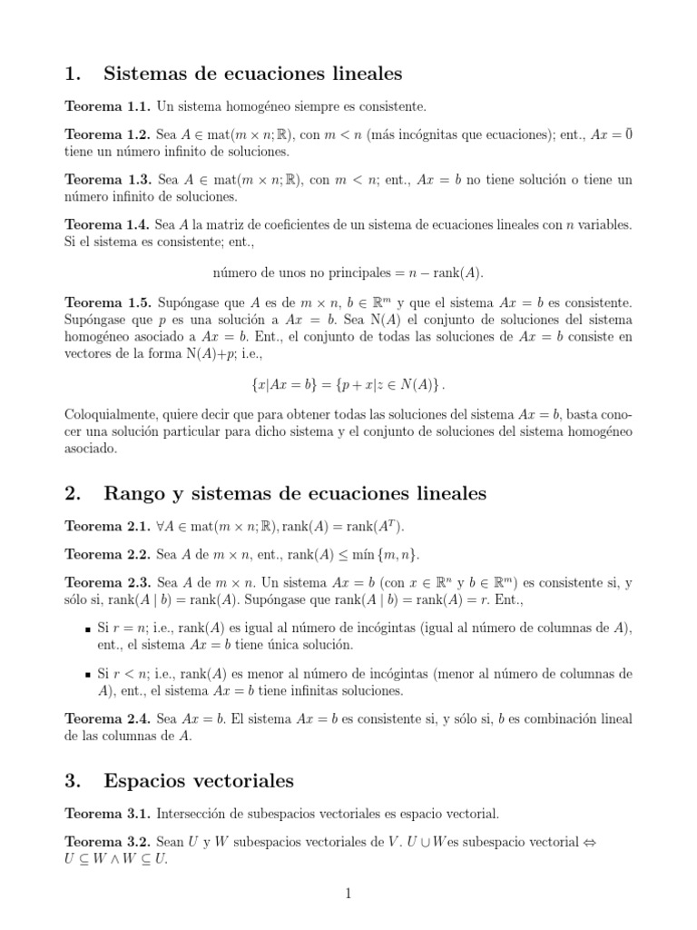 Teoremas de Álgebra Lineal | PDF | Espacio vectorial | Base (álgebra ...