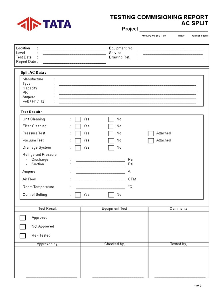 Testing Commisioning Report Ac Split: Project | PDF | Nature