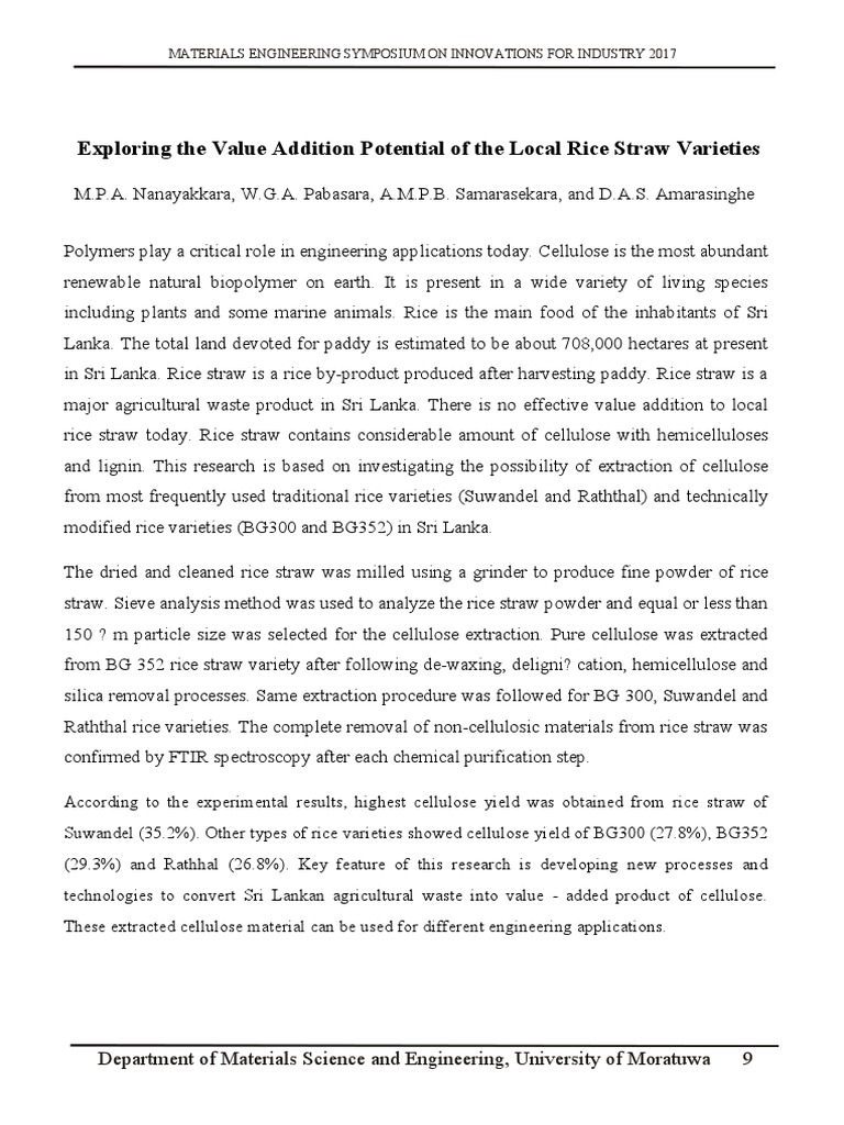 Exploring The Value Addition Potential of The Local Rice Straw ...