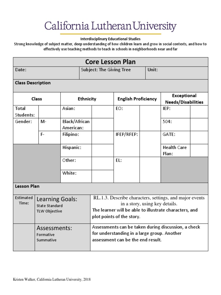 Giving Tree Lesson Plan | PDF | Lesson Plan | Educational Assessment