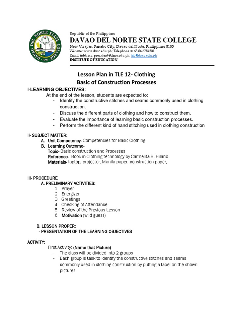 Lesson Plan in Clothing | Lesson Plan | Educational Technology