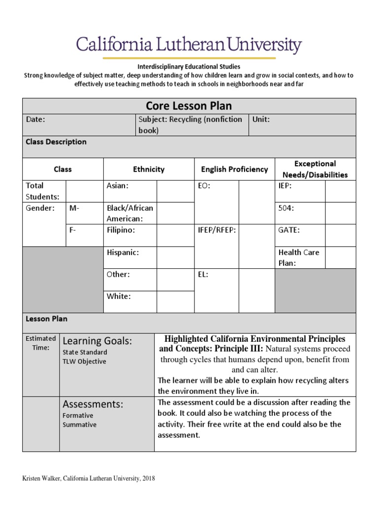 Core Lesson Plan: Learning Goals | PDF | Lesson Plan | Teaching Method