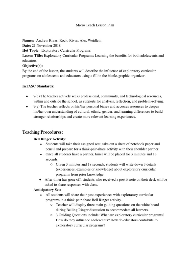 Micro Teach Lesson Plan | PDF | Curriculum | Teachers