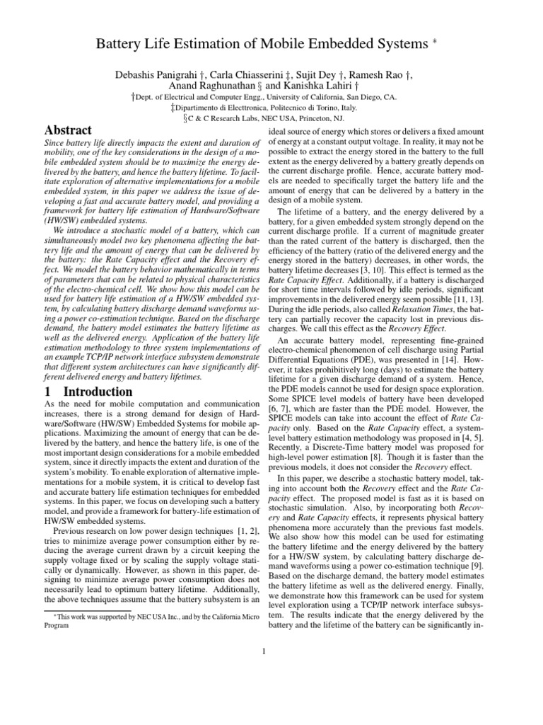 Battery Life Estimation of Mobile Embedded Systems | Download Free PDF ...
