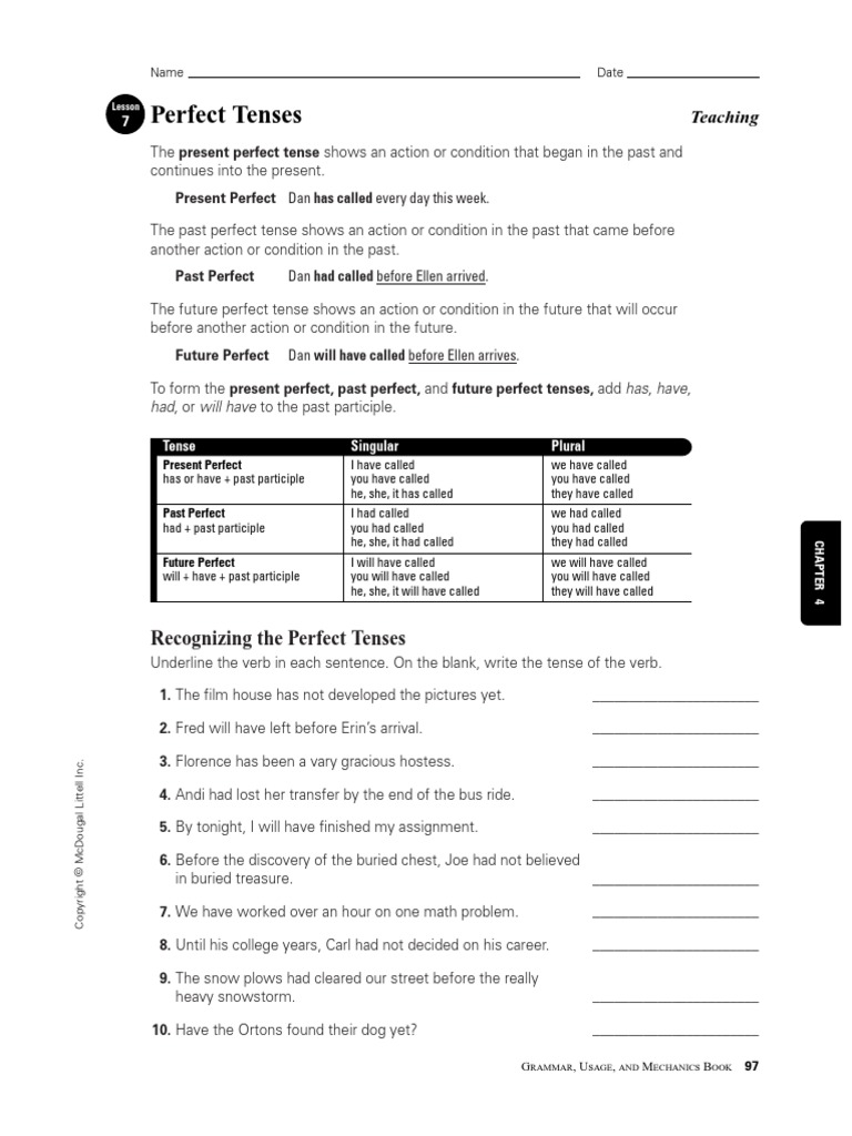 Perfect Tenses | PDF | Perfect (Grammar) | Grammatical Tense