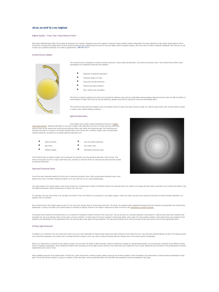Alcon AcrySof IQ Lens Implant | Download Free PDF | Cataract | Human Eye