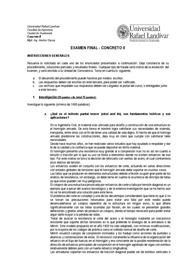 Examen Final | PDF | Hormigón pretensado | Hormigón