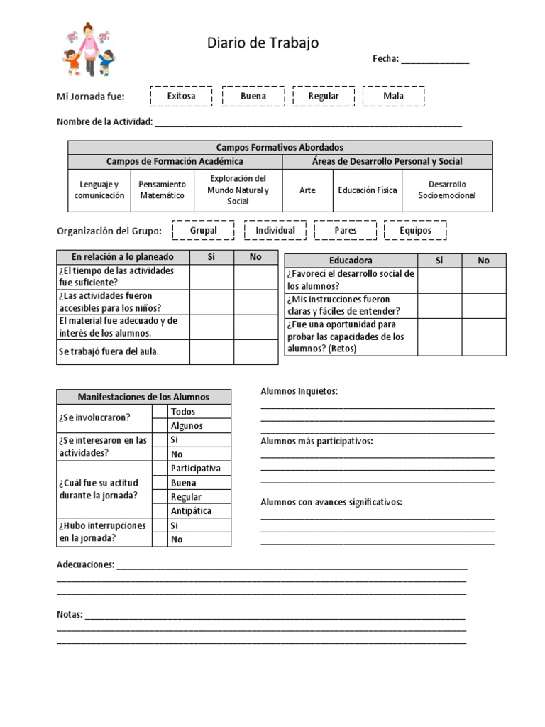 Hoja de Diario de Trabajo | PDF | Educación de la primera infancia ...