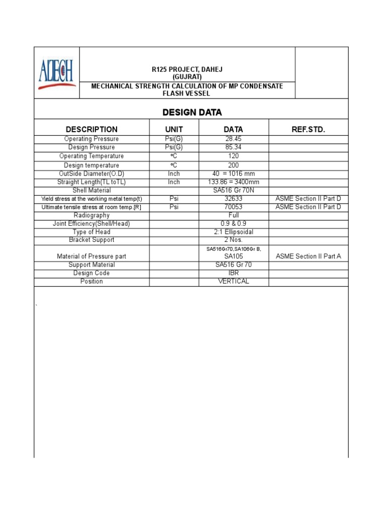 MP Condensate Flash Vessel Design | PDF | Ultimate Tensile Strength ...