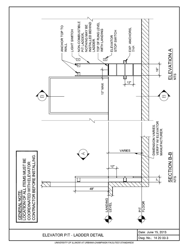 Drawing 14 20 00 03 Elevator Pit Ladder dtl57445EFC176A PDF | PDF