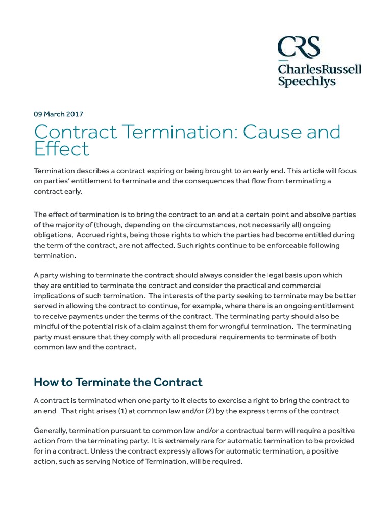Contract Termination: Cause & Effect | PDF