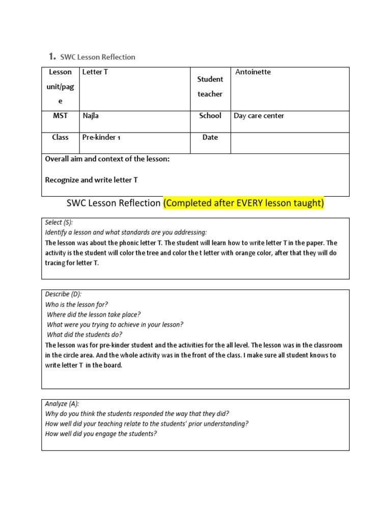 Letter T Reflection | PDF