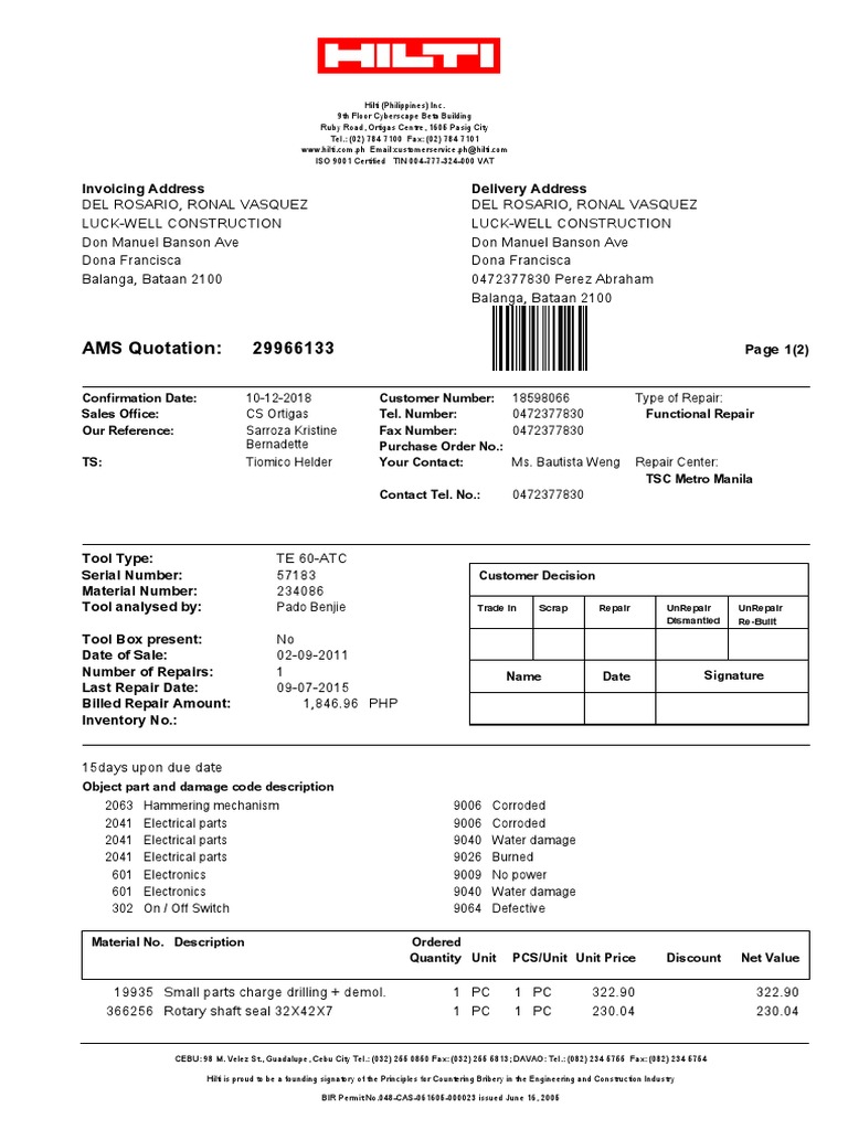 Ams Quotation Te 60 Atc | PDF