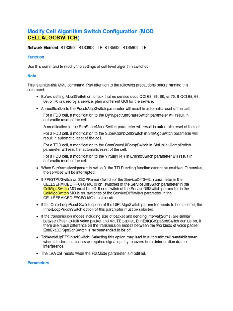 Modify Cell Algorithm Switch Configuration | PDF | Duplex (Telecommunications) | Telecommunications