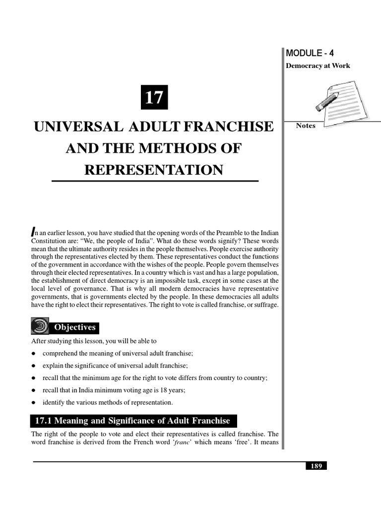 317EL17 - Universal Adult Franchise and The Methods of Representation ...