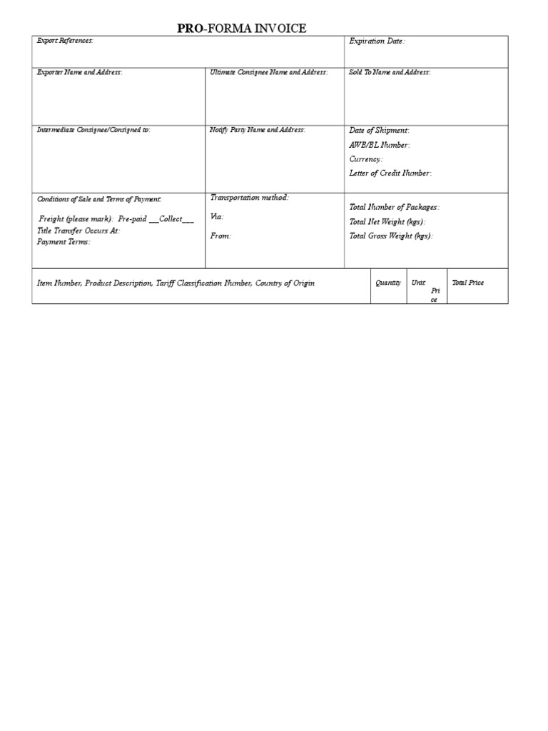 Proforma Invoice Non Commercial Shipments Template | PDF