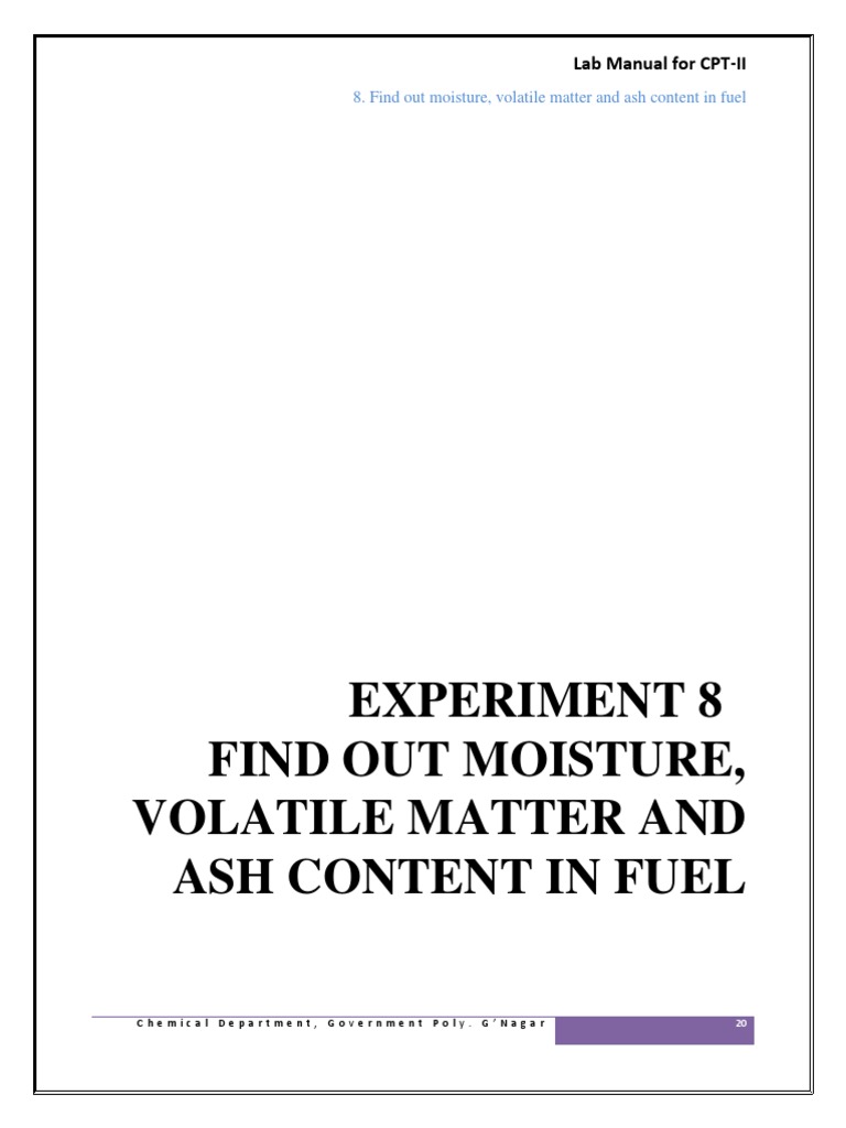Find Out Moisture, Volatile Matter and Ash Content in Fuel | PDF | Coal ...