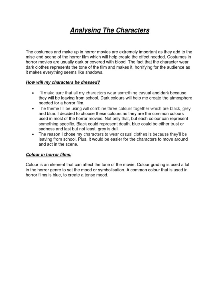 Character Costume Analysis in Horror Films | PDF | Language Arts ...