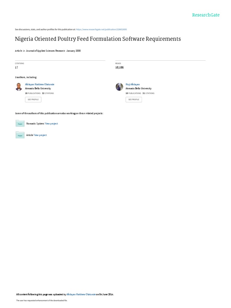 Nigeria Oriented Poultry Feed Formulation Software | PDF | Linear ...