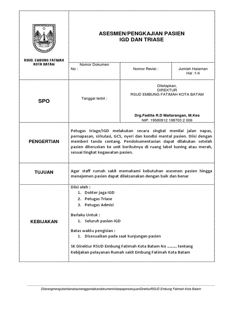 Spo Asesmen Triase & Igd | PDF