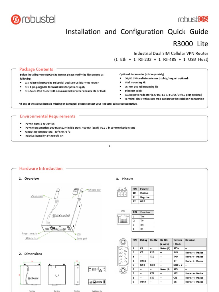 RT - QG - R3000 Lite Installation and Configuration - v.2.0.3 | PDF | Ip Address | Usb
