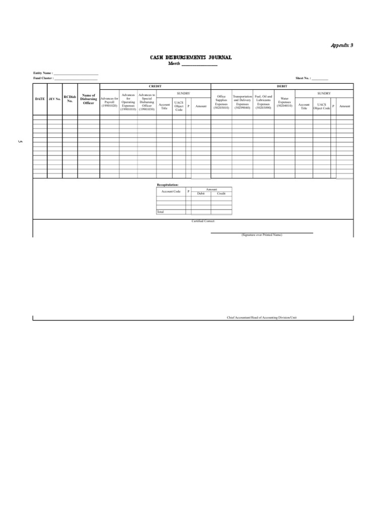 Cash Disbursements Journal: Month | PDF | Debits And Credits | Services ...