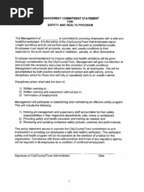 Management Safety Commitment Letter