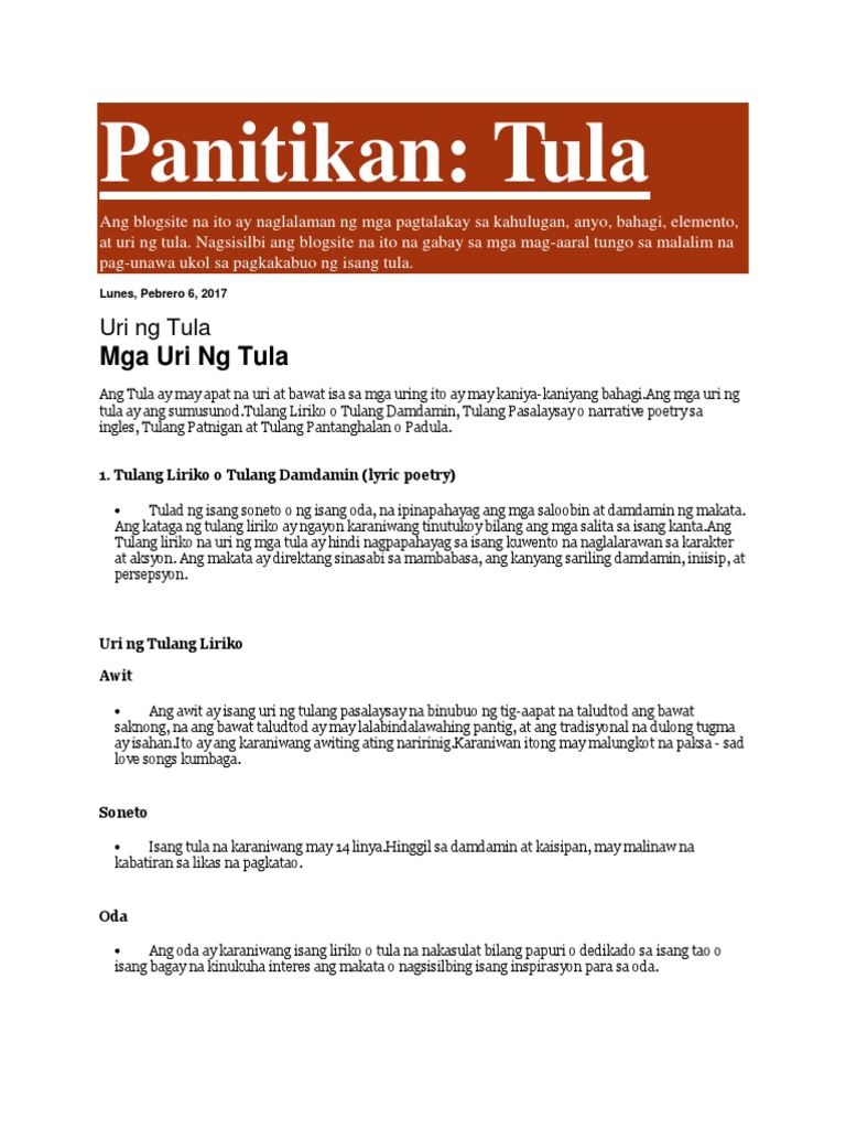 Uri NG Tula | PDF