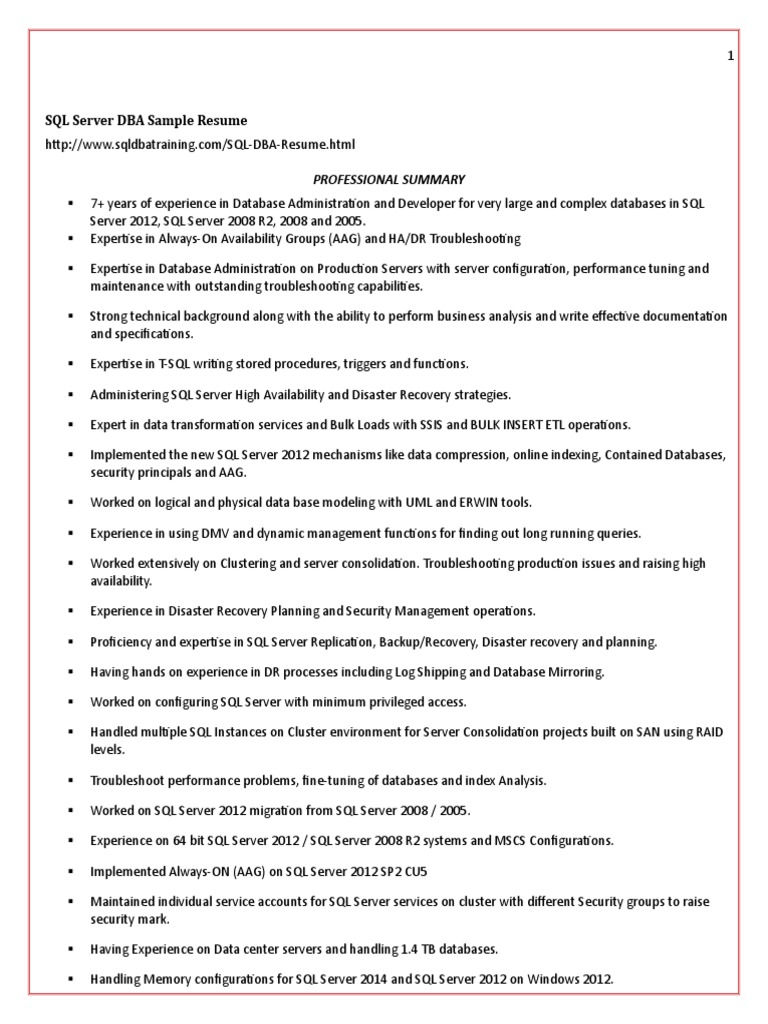 DBA Sample Resumes | Download Free PDF | Microsoft Sql Server | Oracle ...