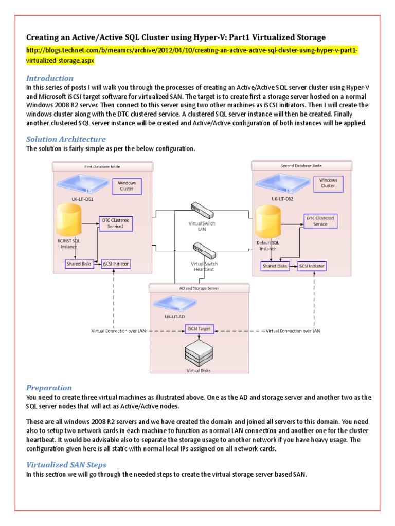 Creating An Active-Active SQL Cluster Using Hyper-V - Virtualized ...