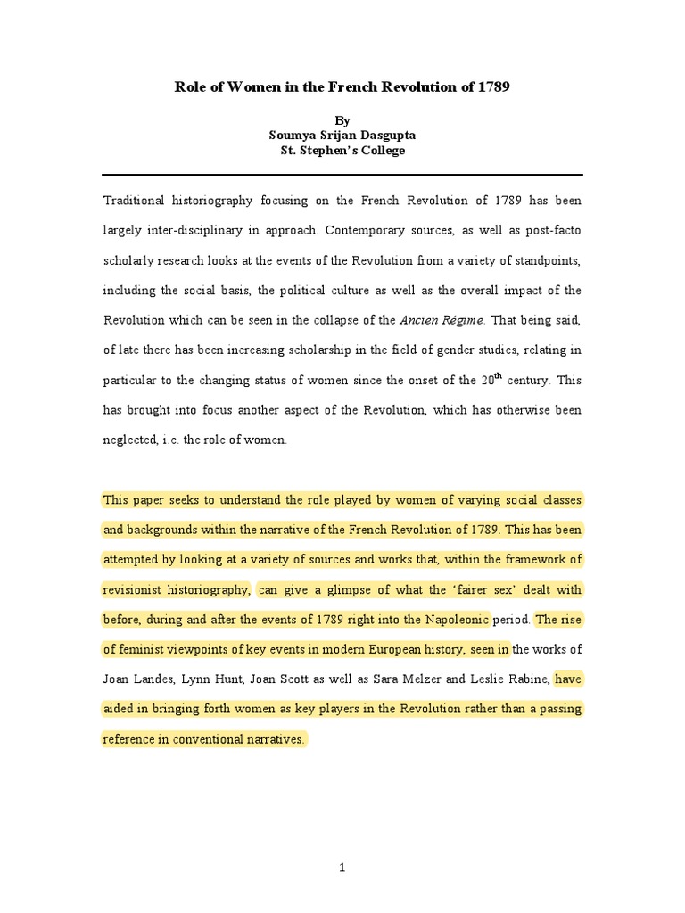 Women's Role in the French Revolution | PDF | Age Of Enlightenment ...
