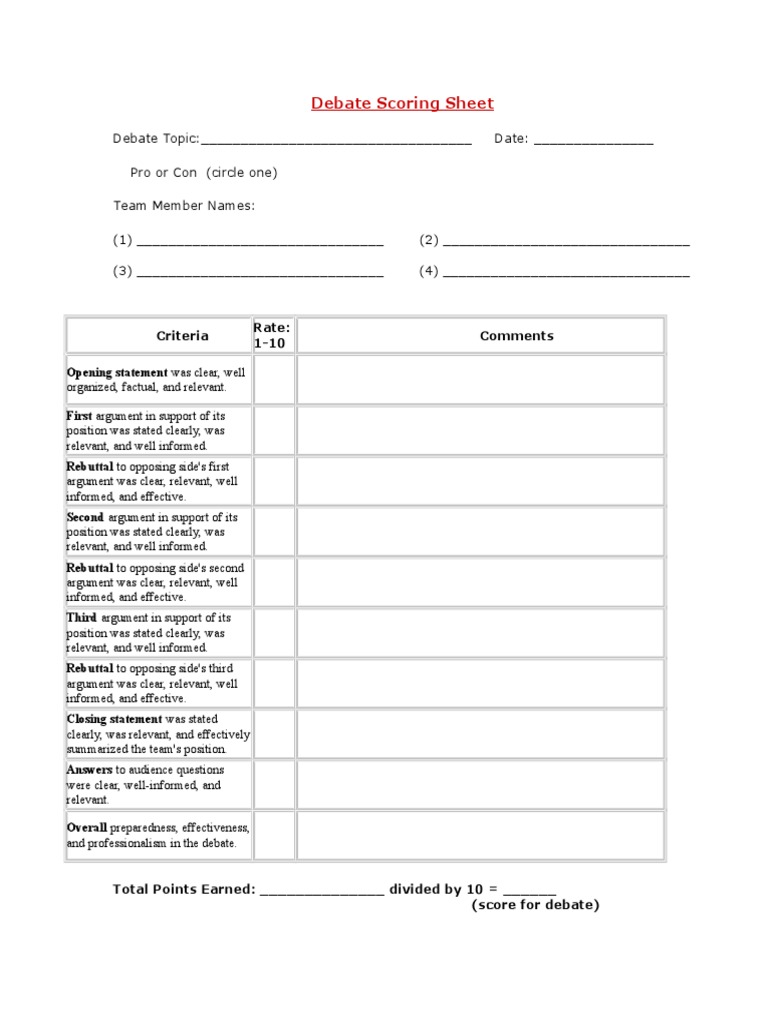 Debate Scoring Sheet Rubrik | PDF