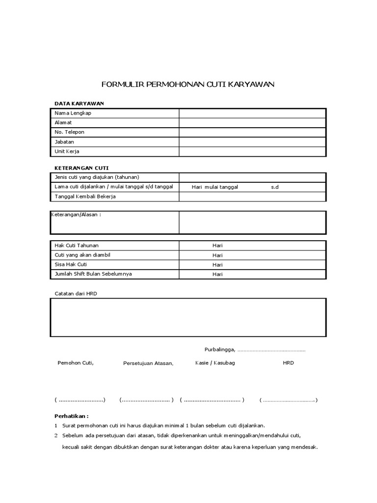 Form Cuti Karyawan PDF | PDF