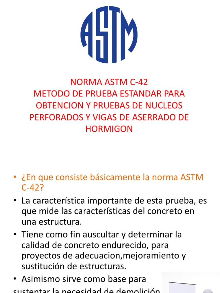 Norma ASTM C-42: Pruebas de Concreto | PDF | Hormigón | Acero