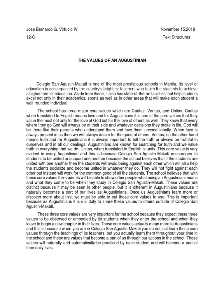 The Values of An Augustinian | PDF