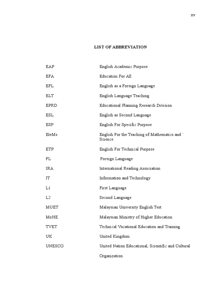 Senarai Singkatan List Of Abbreviation Pdf Pdf