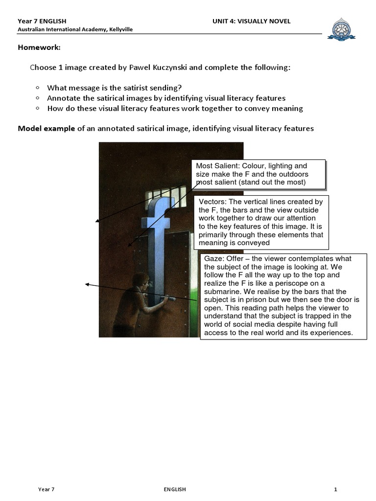 Satirical Visual Literacy Images Homework Model | PDF
