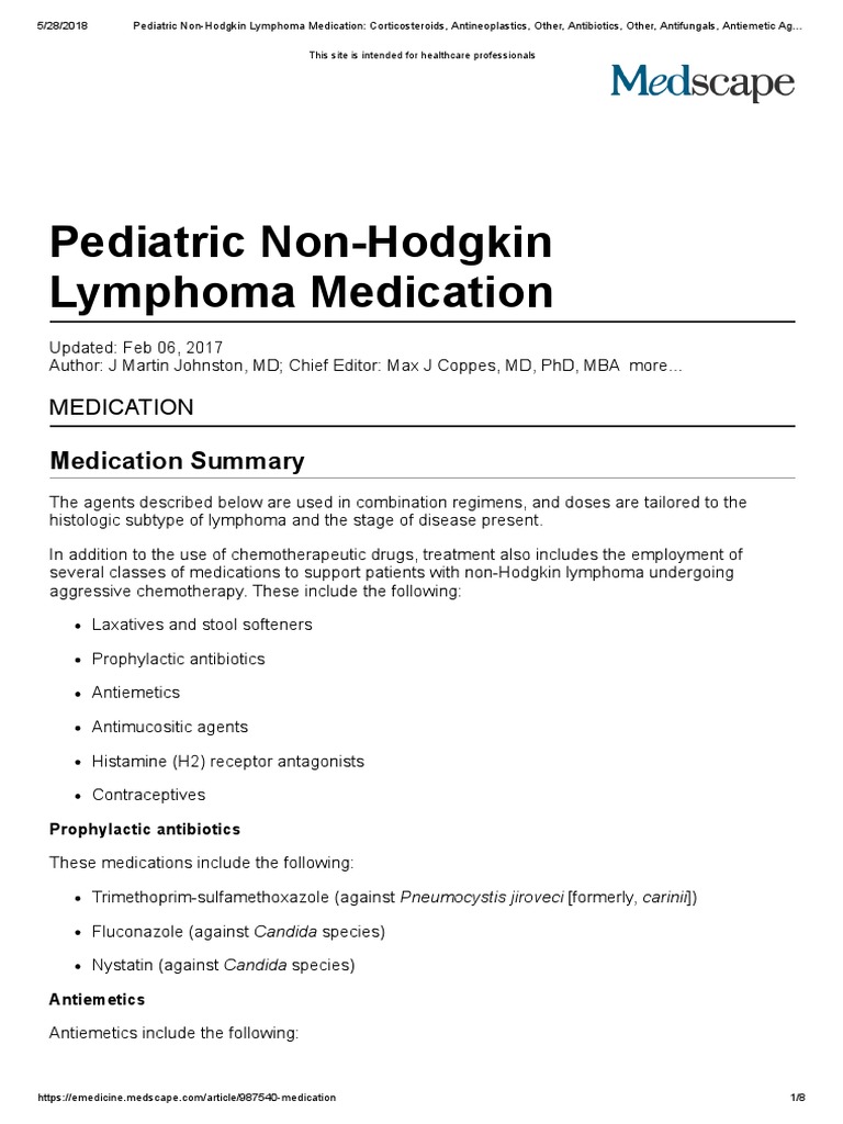 Pediatric Non-Hodgkin Lymphoma Medication | PDF | Chemotherapy | Drugs