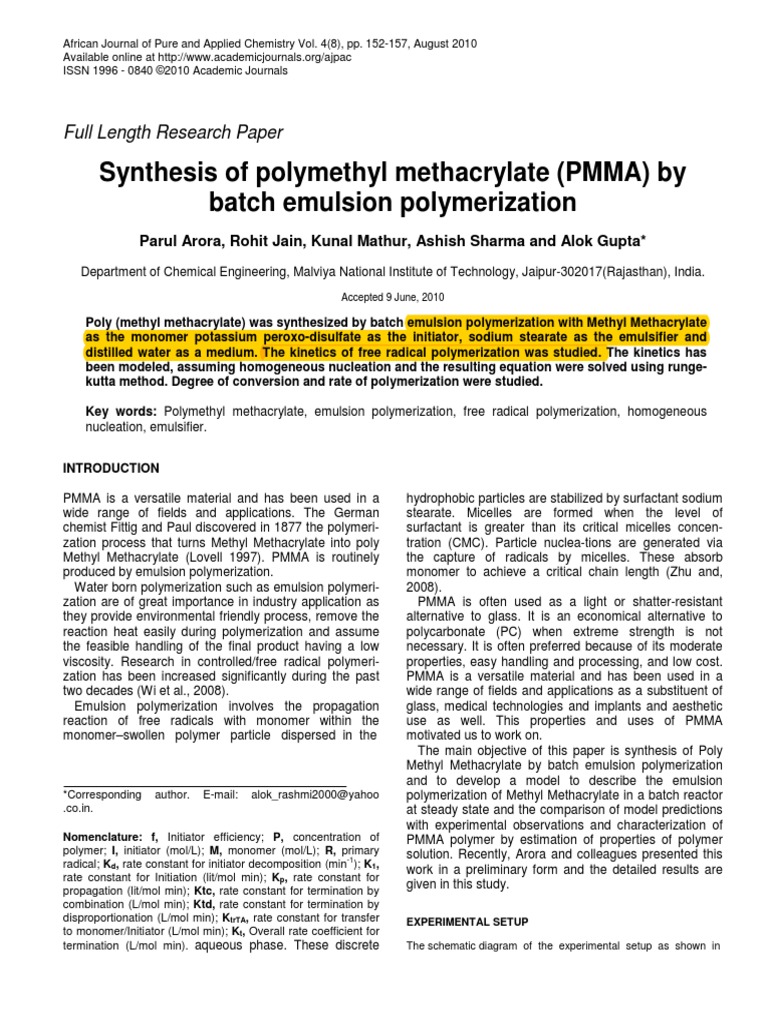PMMA Process | PDF | Polymerization | Poly(Methyl Methacrylate)