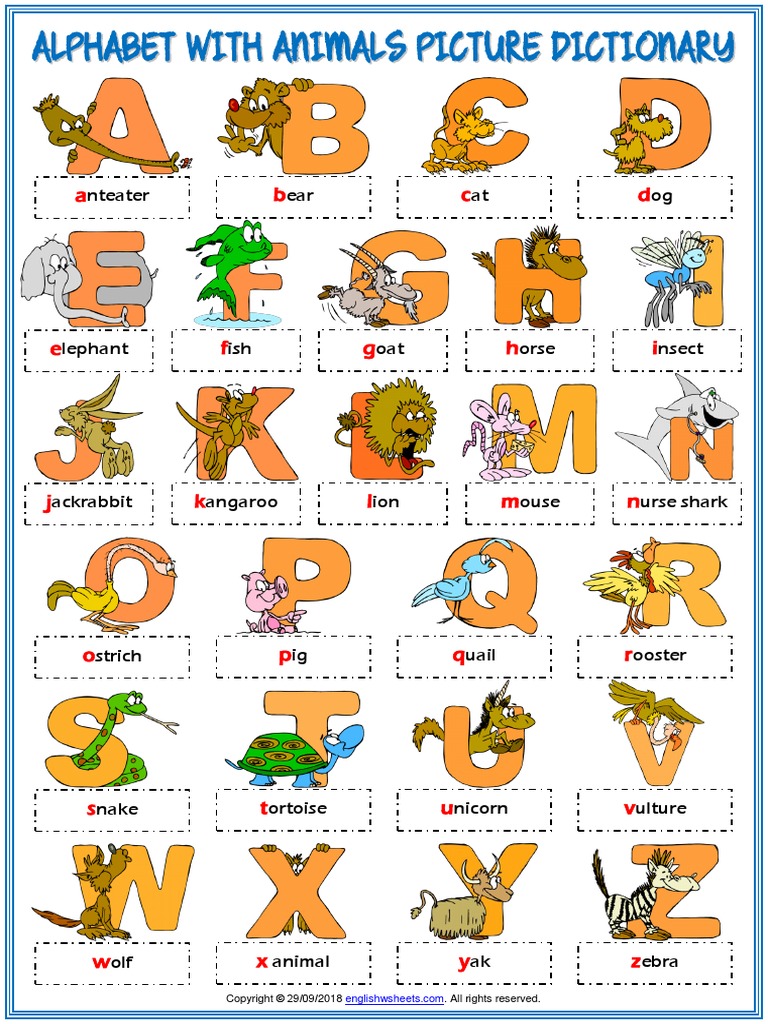 Alphabet Vocabulary Esl Picture Dictionary Worksheet For Kids | PDF