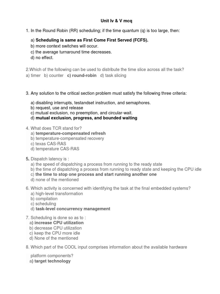 Unit Iv & V MCQ | PDF | Scheduling (Computing) | Operating System